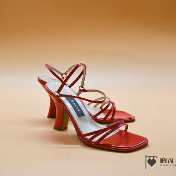 Bally | Shoes | Bally Venice Strappy Red Orange Sandal Heels Size 5 ...